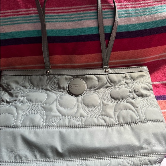 Coach | Bags | Coach Gray Quilted Shoulder Small Tote With Zipper ...
